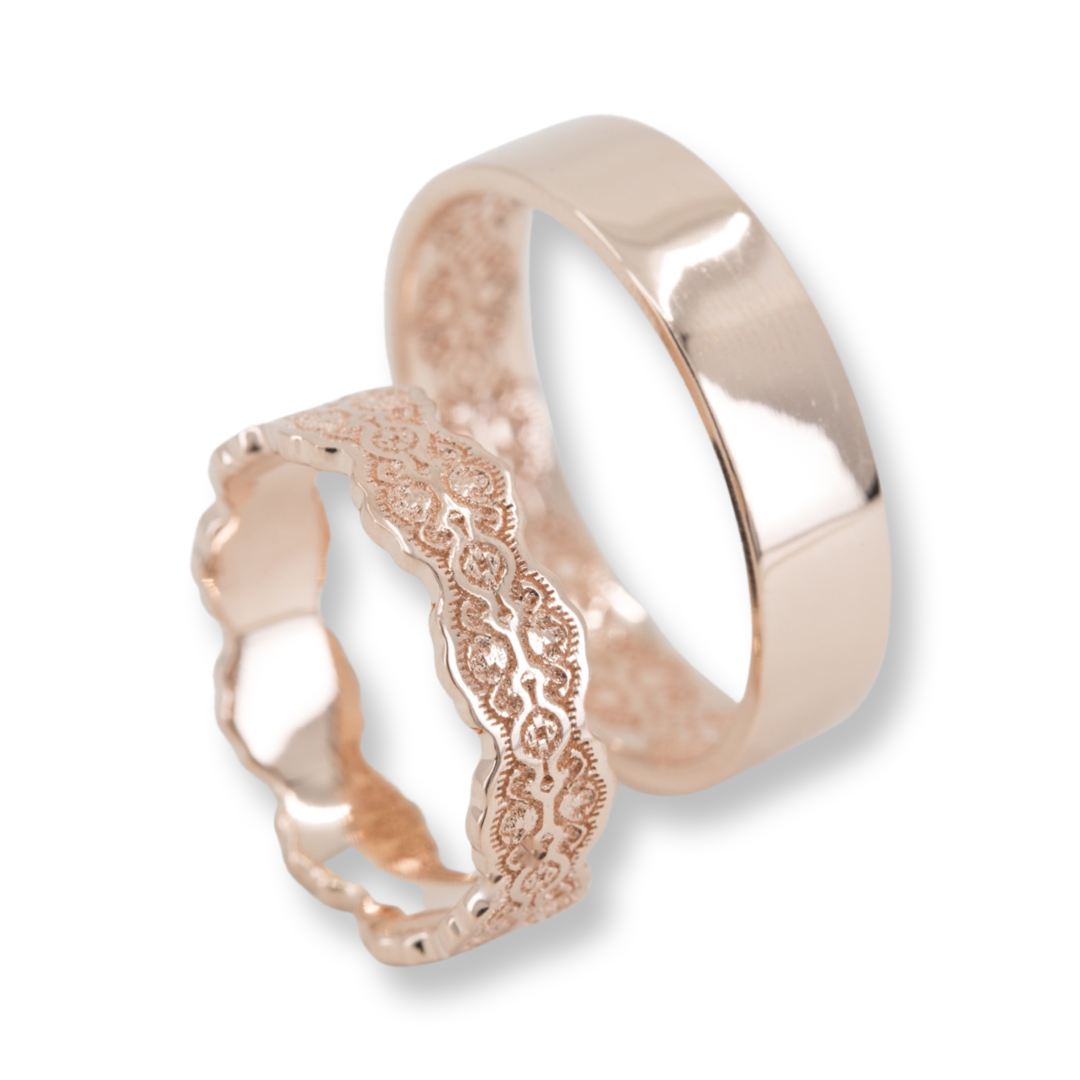 Couples Matching Aria Lace Wedding Ring Set – Precious Lace Jewelry